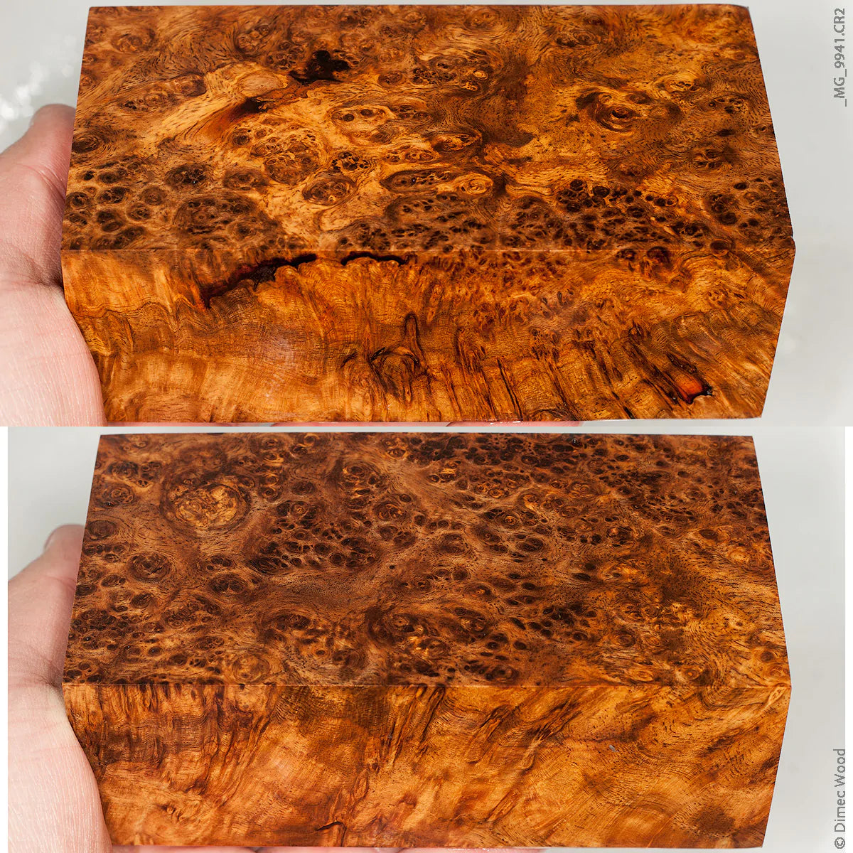 Stabilized wood golden amboyna burl block – Dimec wood